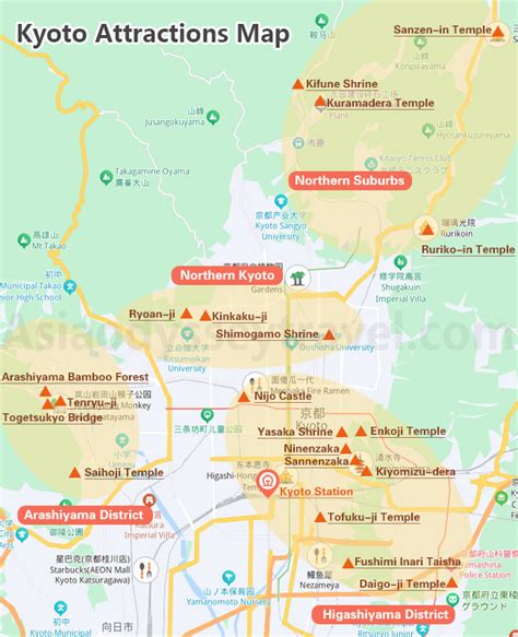 Tourist Map Of Kyoto Kyoto Tourist Attractions Map