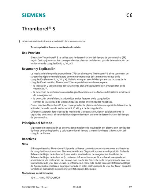 Thromborel S Instrucciones De Uso Pdf Coagulación Sangre