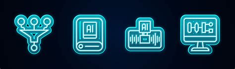 라인 깔때기 또는 필터 인공 지능 Ai 및 알고리즘을 설정합니다 빛나는 네온 아이콘 벡터 개념에 대한 스톡 벡터 아트 및 기타 이미지 Istock