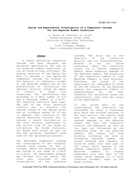 Pdf Design And Experimental Investigation Of A Compressor Cascade For Low Reynolds Number