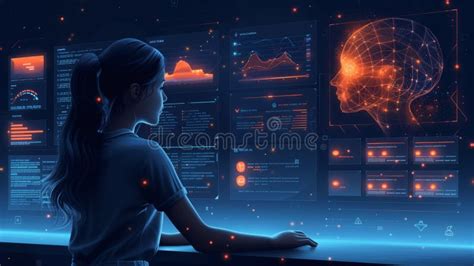 Ai Assistant Helping Researcher With Data Analysis Stock Illustration Illustration Of