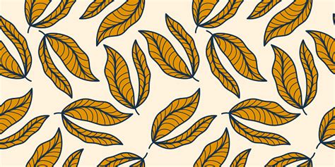 빈티지 스타일의 오렌지 나뭇잎 패턴 패션 벽지 포장지 배경 직물 섬유 의류 및 카드 디자인을 위한 손으로 그린 이음매 없는 꽃 패턴 0명에 대한 스톡 벡터 아트 및 기타