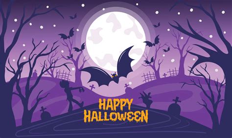 Happy Halloween Scary Full Moonlight Vector Purple Background Spooky