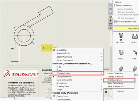 Aligning Linear Diameter Dimensions In Solidworks Drawings