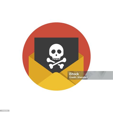 해커 공격 아이콘입니다 스팸 및 바이러스를 보내는 개념 작성 된 봉투 블랙 리프와 두개골과 뼈의 이미지 평면 벡터 일러스트 레이 션 배경에 고립 개념에 대한 스톡 벡터 아트