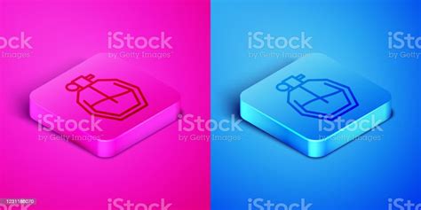 핑크와 블루 배경에 격리 된 등각 선 향수 아이콘입니다 정사각형 버튼 벡터 일러스트레이션 0명에 대한 스톡 벡터 아트 및 기타 이미지 Istock