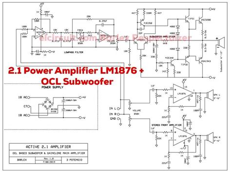2 1 Audio Amplifier Circuit Using Lm1876 2sc2922 2sa1216 Ocl Subwoofer