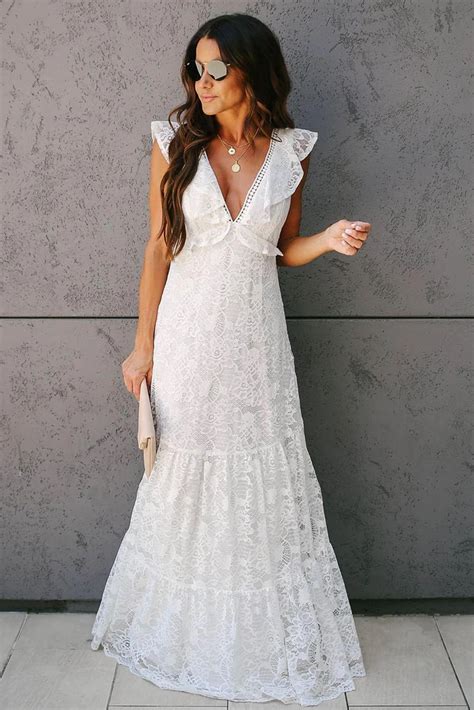 Modeshe Off White Lace Trim Maxi Dress For Wedding Wedding Maxi