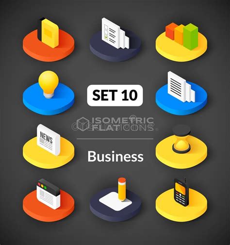 Isometric Flat Icons Set Stock Vector Illustration Of Colorful Note