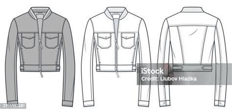 봄버 재킷 테크니컬 패션 일러스트레이션 지퍼 재킷 패션 플랫 기술 도면 템플릿 크롭 포켓 편안한 핏 전면 및 후면보기 화이트 그레이 여성 남성 남여 공용 Cad 모형 세트