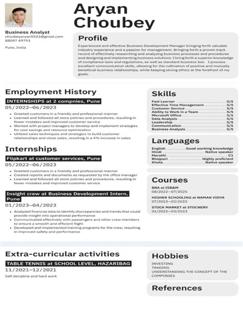 Aryan Choubey Resume Pdf Cognition Business