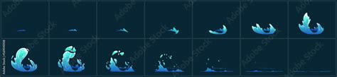 Animation Sprite Sheet Of Water Splash Sea Or Ocean Wave Isolated On Black Background Clean