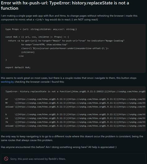 Error With Hx Push Url Typeerror Historyreplacestate Is Not A Function Third Time Trying To