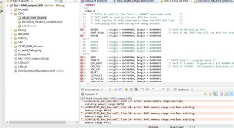 研旭28335一体板配用xds200仿真器遇到 Begin Memory Range Overlaps Begin Memory