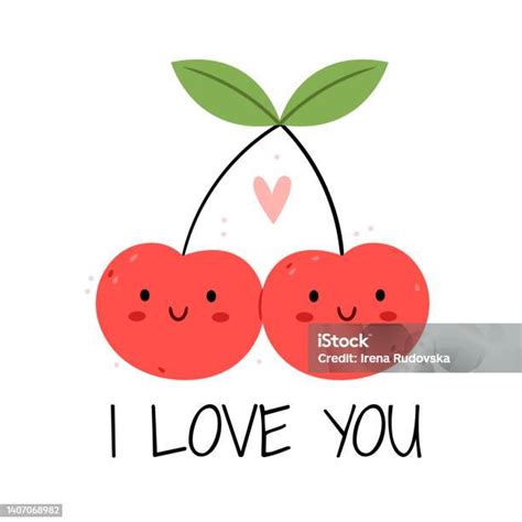 재미있는 체리와 함께 일러스트레이션 여름 귀여운 캐릭터가있는 포스터 안녕하세요 여름어린이 일러스트레이션 사랑체리 감정에 대한 스톡 벡터 아트 및 기타 이미지 Istock