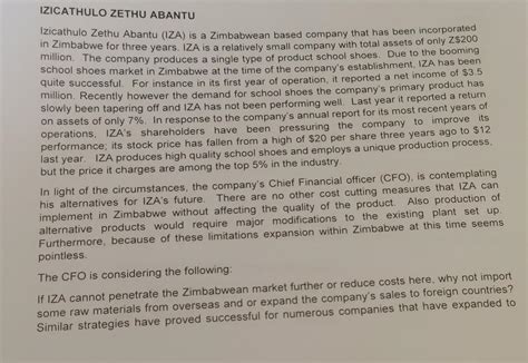 Solved Izicathulo Zethu Abantu Iza Is A Zimbabwean Based