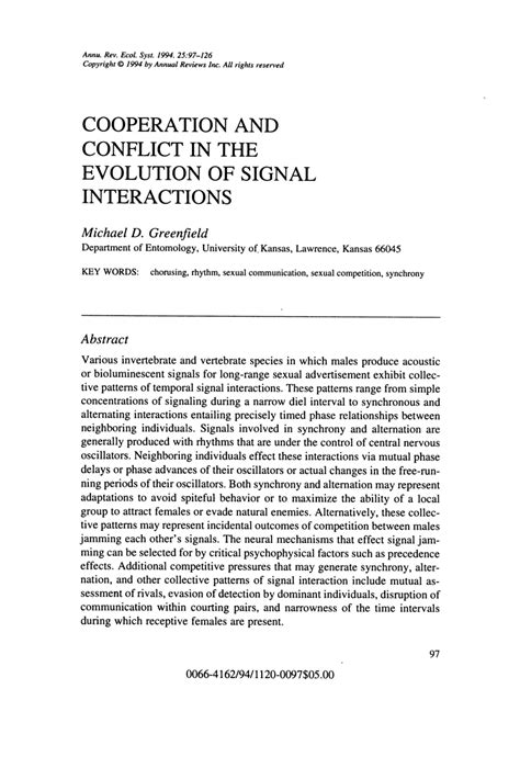 Pdf Cooperation And Conflict In The Evolution Of Signal Interactions