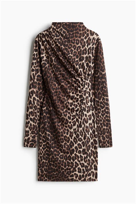 Драпирана рокля по тялото Тъмнокафяв Леопардов принт ЖЕНИ Handm Bg