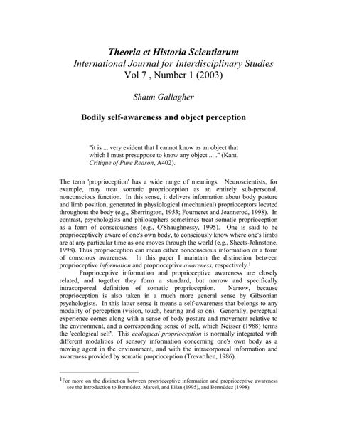 Pdf Bodily Self Awareness And Object Perception