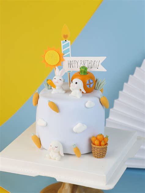 烘焙蛋糕装饰小兔子韩式网红胡萝卜生日派对插卡卡通小蛋糕摆件 虎窝淘