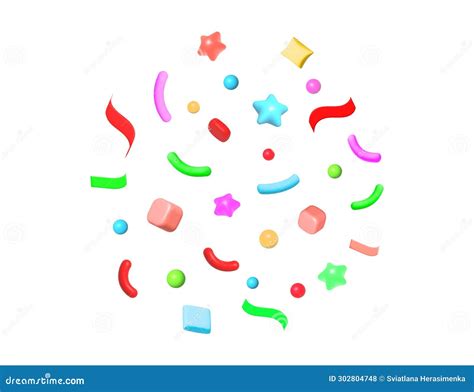 3d Render Party Confetti Set Symbol Of Fun Celebration Surprise Stock Vector Illustration