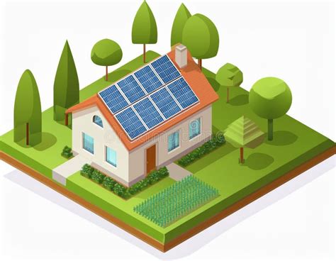 Isometric Ecosystem Vector Model Of A Smart Energy House With Solar Panels Stock Illustration