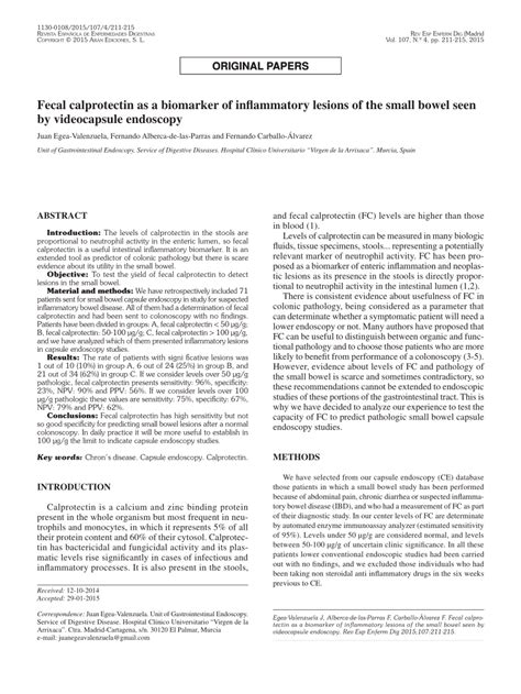 Pdf Fecal Calprotectin As A Biomarker Of Inflammatory Lesions Of The