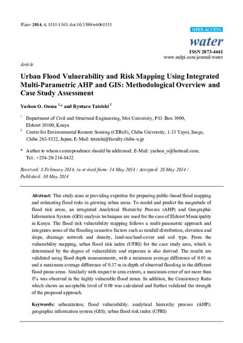 Pdf Article Urban Flood Vulnerability And Risk Mapping Using
