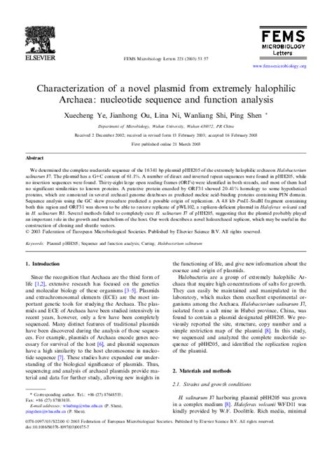 Pdf Characterization Of A Novel Plasmid From Extremely Halophilic Archaea Nucleotide Sequence