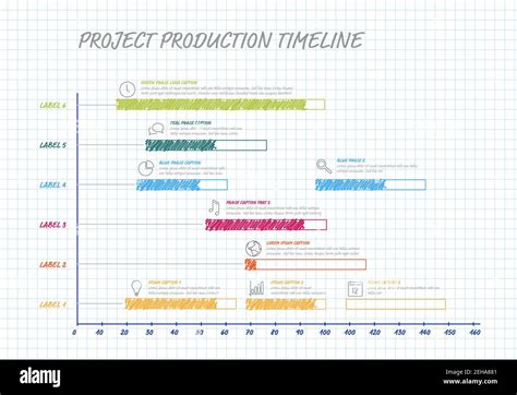 Vector Project Timeline Graph Hand Drawn Gantt Progress Chart With Highlighet Project Tasks In
