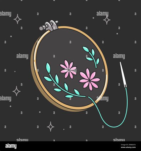 Embroidery Hoop Thread And Needle Diy Crafts Drawing Simple Cartoon Vector Illustration On