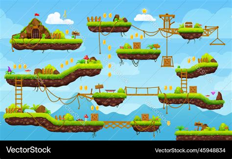 Retro 2d Arcade Game Level Platforms Background Vector Image