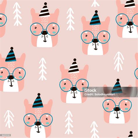 귀여운 곰 얼굴 나무와 원활한 유치 한 패턴입니다 창의적인 보육 배경입니다 아이 디자인 직물 포장지 벽지 섬유 의류에 대 한