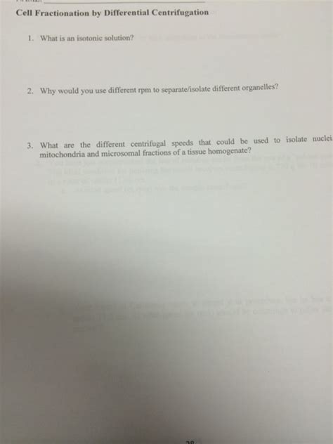 Solved Cell Fractionation By Differential Centrifugation 1