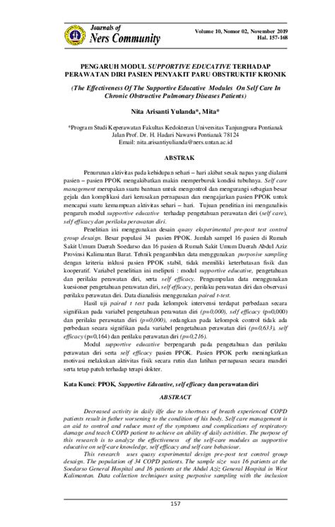 Pdf Pengaruh Modul Supportive Educative Terhadap Perawatan Diri Pasien Penyakit Paru