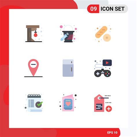 Pictogram Set Of 9 Simple Flat Colors Of Controller Home Cake Furniture Appliances Editable