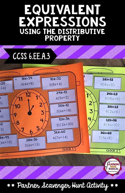 equivalent expressions using distributive property partner scavenger