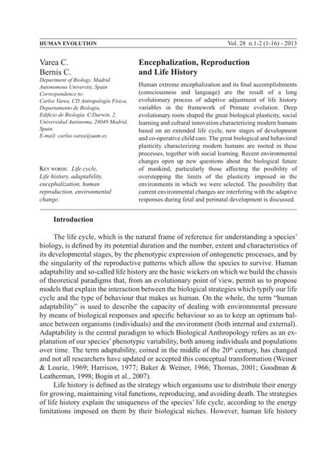 Pdf Encephalization Reproduction And Life History