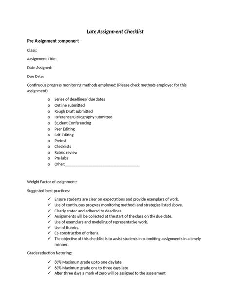 Late Assignment Checklist Pdf