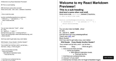Markdown Codesandbox
