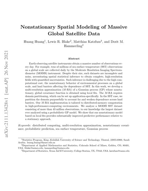 Pdf Nonstationary Spatial Modeling Of Massive Global Satellite Data