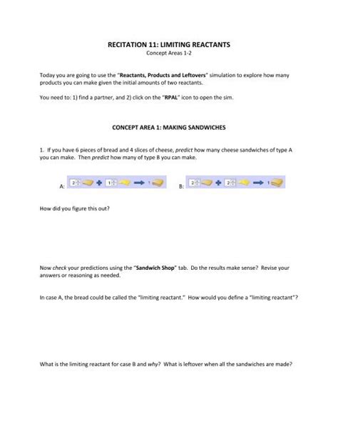 RECITATION LIMITING REACTANTS PhET