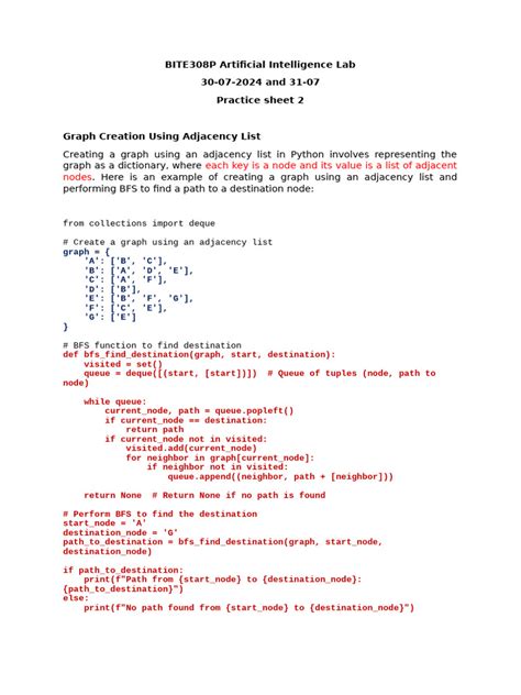 3 Graph Representation Bfs And Dfs 31 07 2024 Pdf