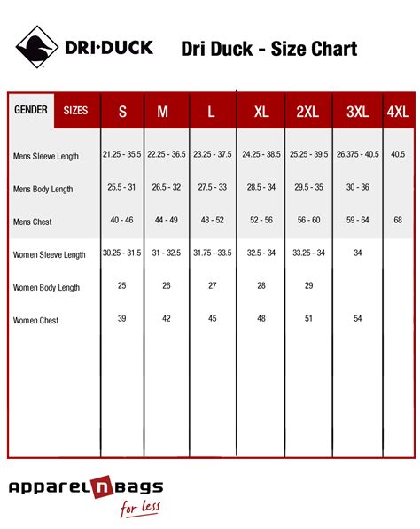 Dri Duck Apparel Sizing Chart Information And Fit Guide
