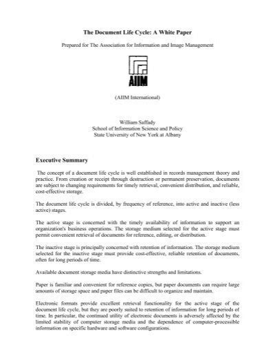 The Document Life Cycle River City Data