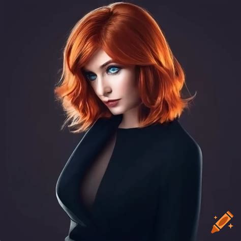 Fashion Portrait Of A Redhead Woman In A Black Dress On Craiyon