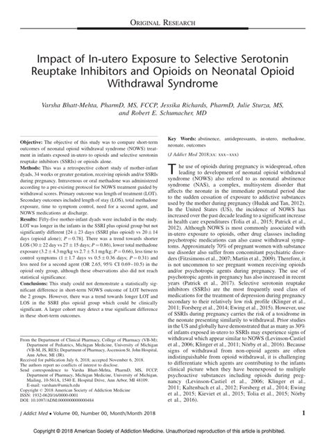 Pdf Impact Of In Utero Exposure To Selective Serotonin Reuptake