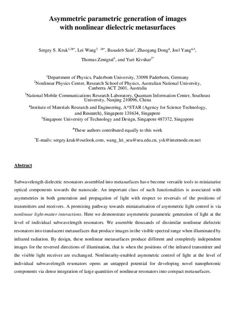 Pdf Asymmetric Parametric Generation Of Images With Nonlinear