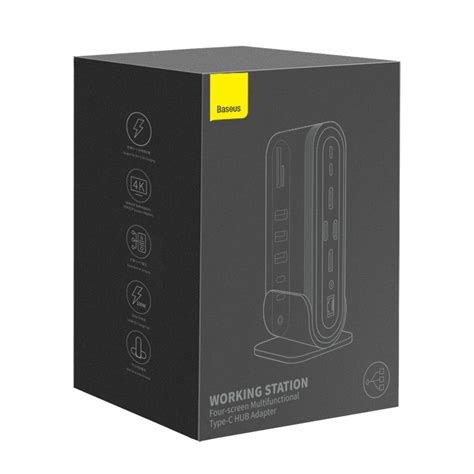 Baseus Working Station Four Screen Multifunctional Type C Hub Adaptercn Eu Us Dark Gray