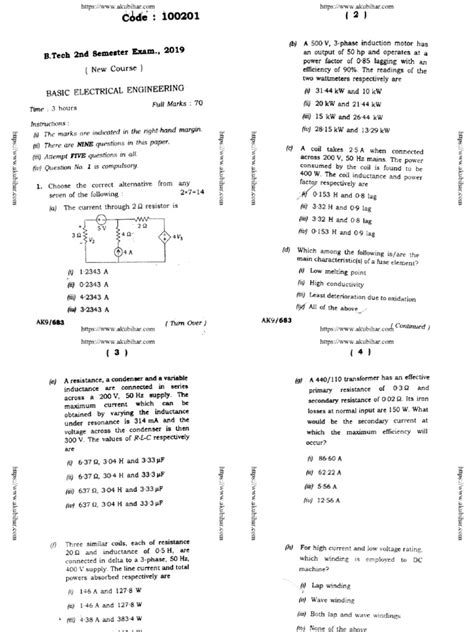 Btech 2 Sem Basic Electrical Engineering 100201 2019 Pdf